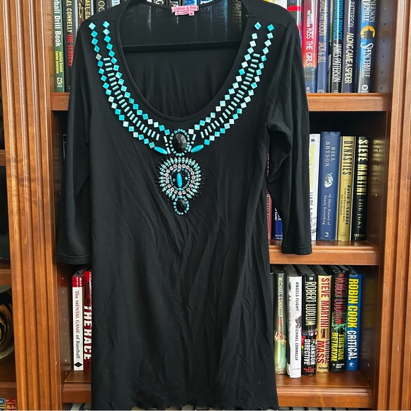 Joyus & Free | Tops | Joyous Free Black Tunic With Turquoise Bead ...